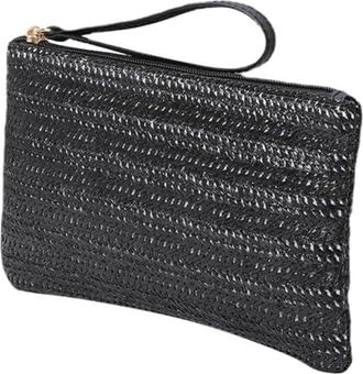 FOMIYES Sac Bandoulière Femme Raphia Chic Grand Portefeuille Tressé Noir Sac à Main et Portable pour Téléphone Portable Pochette Polyvalente pour Sorties et O