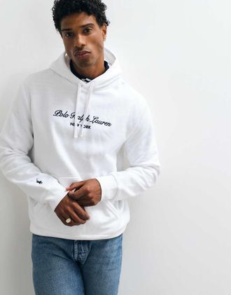 Polo Ralph Lauren Sweat &agrave; capuche avec grand logo manuscrit - Blanc