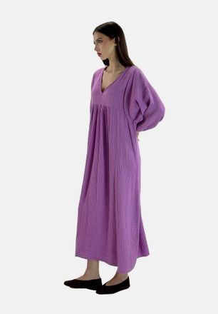 Elara Maxikleid Musselin Maxikleid Damen Oversize mit V-Ausschnitt & Ballon&auml;rmeln