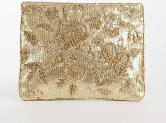 Accessorize Clutch in Gold-Optik mit Blumenstickerei und Rei&szlig;verschluss oben
