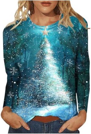 Generic Hauts de Noël pour femmes à col rond - Pull de Noël à manches longues - Élégant et décontracté - Imprimé de Noël - Tunique pour les fêtes de fin danné
