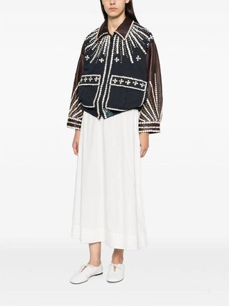 Sea New York Pearl-Embellished Leather Hybrid Jacket - Navy