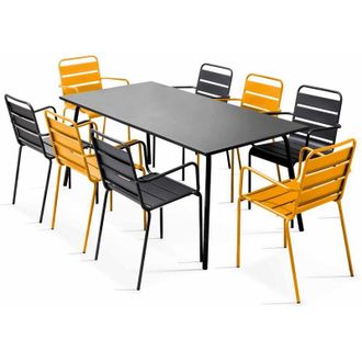 Oviala Ensemble table de jardin et 8 fauteuils en m&eacute;tal jaune et gris - Palavas