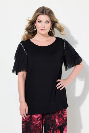 Miamoda T-Shirt T-Shirt A-Linie Mesh-Halbarm mit Volants