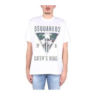 Dsquared2 Grafik-T-Shirt mit tropischem Palmenmuster - - Tops - Herren - Wei&szlig; - M