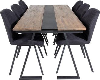 ebuy24 Jakarta Essgruppe Esstisch Teak und 6 Gemma Esszimmerstühle schwarz