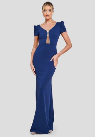 Goddiva Maxikleid Diamante Embellished Bow Scuba Crepe Maxi Dress langes Kleid