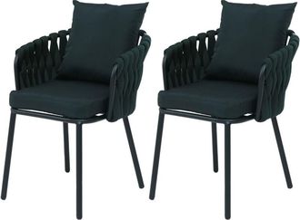 Hhg [NEUWERTIG] 2er-Set Aluminium-Gartenstuhl HHG-190, Gartensessel Outdoor Stuhl, Stoff/Textil (180 g/m&sup2;) Seilgeflecht Rope gr&uuml;n