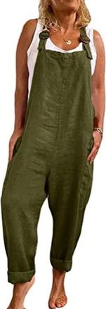 TOMWELL Salopette Femme Jumpsuit Rétro sans Manches Combinaisons avec Poches Harem Sarouel Pantalon Vert XXL