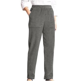 Generic Pantalon pour femme taille haute élastique à enfiler en velours côtelé avec poches, pantalon doux et confortable, coupe ample, pantalon taille haute e