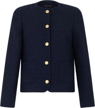 Brooks Brothers Femme, Vestes, Bleu, Taille: 38 FR Collarless Gold Buttons Wool Jacket