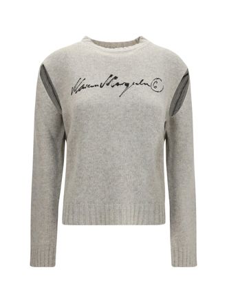 Maison Margiela Logo-Lettering Merino Knit Sweater - Gray