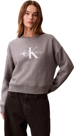 Calvin Klein Damen-Monogramm-Logo, Rundhalsausschnitt, Grau meliert, M