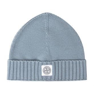 Stone Island unisex, Accessoires, Bleu, Taille: M Bonnet en maille l&eacute;g&egrave;re avec bord repli&eacute; et patch logo