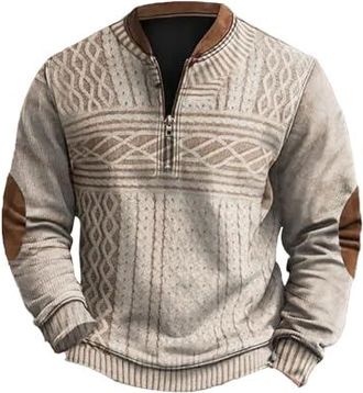 Generic Pull Homme Western Aztec Vintage Zip Quarter - Manteau Laine Beige Noir Col Montant Manches Longues D&eacute;contract&eacute;, Automne Hiver Chaud &Eacute;l&eacute;gant(White, XX