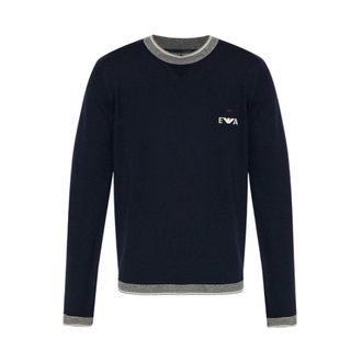 Emporio Armani Blauer Pullover mit Besticktem Logo - - Knitwear - Herren - Blau - L