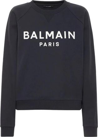 Balmain Femme, Sweatshirts et sweats &agrave; capuche, Bleu, Taille: 38 FR Logo Detail Cotton SweaT-shirt