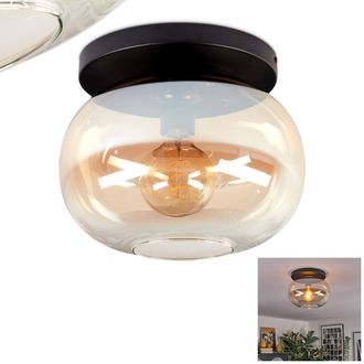 HOFSTEIN Deckenleuchte Apedo, 1-flammige Deckenlampe aus Metall/Glas in Schwarz/Bernsteinfarben/Klar, moderne Leuchte im Retro/Vintage-Design (Schirm &Oslash; 30 cm),