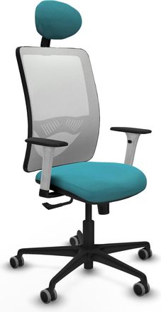 Piqueras y Crespo B&uuml;rostuhl Zulema mit wei&szlig;en und schwarzen Armlehnen und festem Kopfteil, ausgestattet mit Sincro 3 Positionen und Schneideschaum, Wei&szlig;/T&uuml;rkis