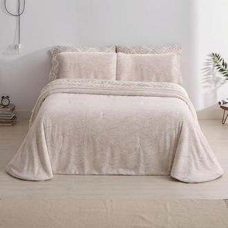 Burrito Blanco Burrito Blanco Winter-Tagesdecke mit Lammfell | Bett von 105 cm (+ verfügbare Größen) | Design 441 | Farbe Ecru (205 x 270 cm)