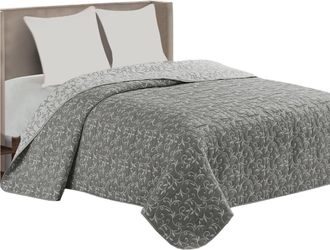 Delindo Lifestyle Tagesdecke Catania, Bettüberwurf im Ranken Design, 220x240 cm, grau