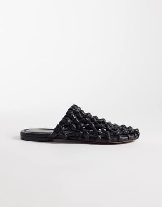 Bronx Ann-aya - Flache Mules in Schwarz mit gewebtem Design