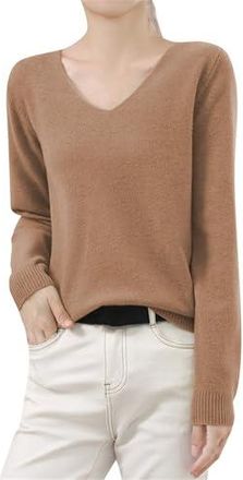 Generic Pull pour femme en tricot avec col en V de couleur unie - Chaud - Coupe ajust&eacute;e - L&eacute;ger - Tendance - Classique - Confortable - D&eacute;contract&eacute; - Manches l