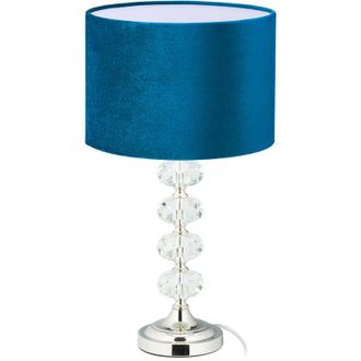 Relaxdays Lampe de chevet, velours et cristal, HxD : 47 x 26 cm, douille E14, table, éclairage indirect, chambre, bleu - Relaxdays