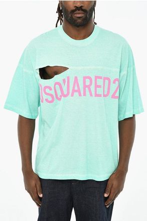 Dsquared2 Cotton Crew-neck T-shirt with Distressed Detail size M