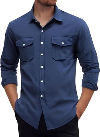Generic Chemise &agrave; manches longues pour homme - Chemise noire &agrave; manches longues - Coupe droite - Chemise d&eacute;t&eacute; pour homme - Respirant - Chemise daffaires avec p