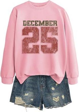 Generic December 25 Sweat-shirt, drôle Lettre Imprimée Sweat-shirt de Noël pour femmes Arbre de Noël Unisexe Retro Hoodie Vintage Retro, J, XXL
