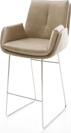 DELIFE Barstuhl Clea-Flex Mikrofaser Beige Vintage Kufengestell Edelstahl Silberfarben, Barst&uuml;hle
