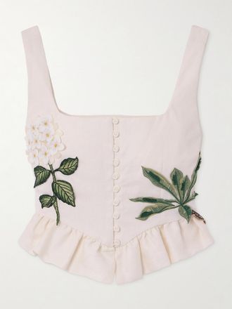 Agua Bendita Haut À Basque Façon Corset En Lin À Appliqués Et À Broderies Eslabon - Crème