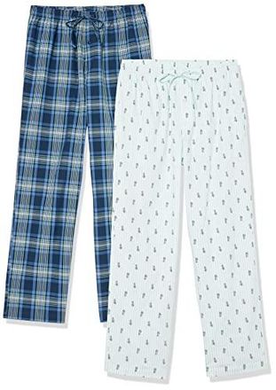 Amazon Essentials Bas de Pyjama Long en Popeline de Coton Homme, Lot de 2, Bleu Marine Écossais, XXS