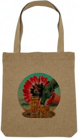 Fabulous Sac Shopping Tote Bag Aspect Lin - Cheval Alcoolique Collage Vintage Illustration Art Humour Surreal Psychedelic - Sac de Courses Toile Epaisse 360g B