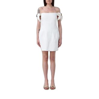 Elisabetta Franchi Minikleid mit Carmen-Ausschnitt und Drapierter &Auml;rmel - - Dresses - Damen - Wei&szlig; - L
