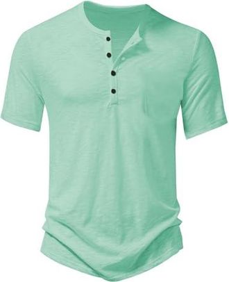Generic T Shirt Homme T-Shirt D&eacute;contract&eacute; Manches Courtes Couleur Unie Boutonn&eacute; Quotidien Activit&eacute;s de Plein Air Printemps &Eacute;t&eacute; Haut Confortable, Vert menthe.,