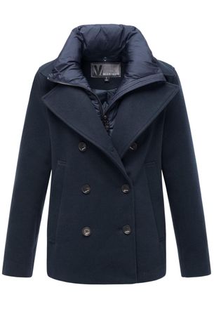 Marikoo Damen Winterjacke (S-3XL) - Kabanjacke mit 4 Taschen, hochstehender und gefütterter Kragen (abnehmbar), Warme Jacke Frauen - N044 (XXL, Navy)