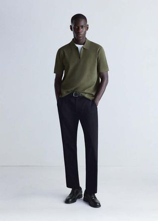 Mango Polo confort stretch zipp&eacute; Coolmax kaki - Homme - XXL - MANGO MAN
