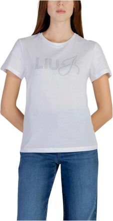 Liu Jo Femme, Tops, Blanc, Taille: 36 FR T-shirt en coton &agrave; manches courtes et col rond