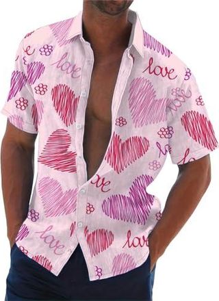 Generic Chemise boutonn&eacute;e &agrave; manches courtes pour homme pour la Saint-Valentin 2026, violet, XXL