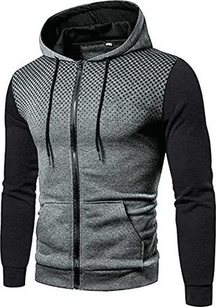 Generic Sweat &agrave; capuche patchwork pour homme avec fermeture &eacute;clair int&eacute;grale - Vestes chaudes dhiver - Sweat &agrave; capuche - V&ecirc;tement de sport &agrave; pois - Sweatshirt