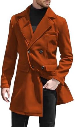 Generic Trench classique &agrave; double boutonnage pour homme avec revers crant&eacute; long et chaud pour lhiver, marron, XXL