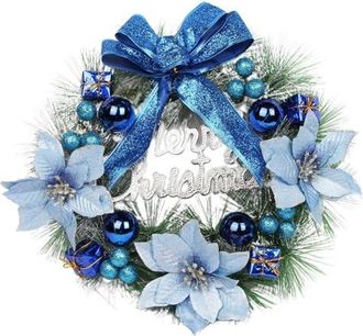 Generic Couronne de d&eacute;coration de No&euml;l de 30 cm avec pommes de pin, boules rouges et paillettes de neige pour porte dentr&eacute;e, mur, table, bureau et vitrine de 