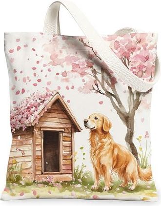 Generic Sac fourre-tout en toile motif chien Golden Retriever pour faire du shopping 33 x 38,1 cm, sac &agrave; bandouli&egrave;re r&eacute;utilisable pour femme, peinture danimau
