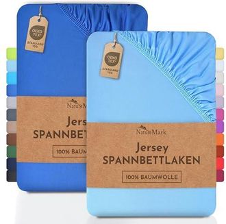 NatureMark Lot de 2 draps-housses en jersey, 100 % coton, dans de nombreuses tailles et couleurs, qualit&eacute; de la marque &Ouml;ko-Tex Standard 100, 90 x 200 cm, 100 x 2