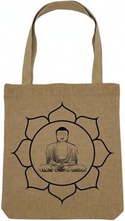 Fabulous Sac Shopping Tote Bag Aspect Lin - Buddha Lotus Meditation Bien Etre Buddhisme Mandala - Sac de Courses Toile Epaisse 360g Beige Naturel Cabas Port&eacute; E