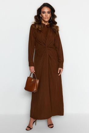 Trendyol Modest Damen Braun Einfarbig Maxi Lang Casual Gerade Modest Kleider