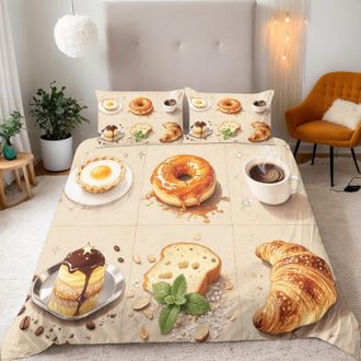 Generic Brot und Desserts Bettw&auml;sche 135x200 Lebensmittelmotive Bettw&auml;sche-Sets f&uuml;r Kinder Jungen Bettbezug Set 3D Druck Bettbez&uuml;ge Weiche Mikrofaser mit Rei&szlig;