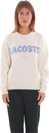 Lacoste Femme, Pulls, Blanc, Taille: 36 FR Pull en laine cardée Intarsia avec logo